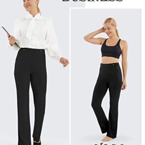 AFITNE Dress Pants for Women Business Casual Stretchy Bootcut Work Office Pants Yoga Dress Slacks High Waisted with Pockets Black-M