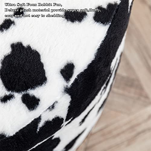 Bean Bag Chairs Cover (No Filler) Soft Washable Plush Fiber Adult Beanbag Chair Fuzzy Fur Cover Without Filling (White and Black Bean Bag Cover)