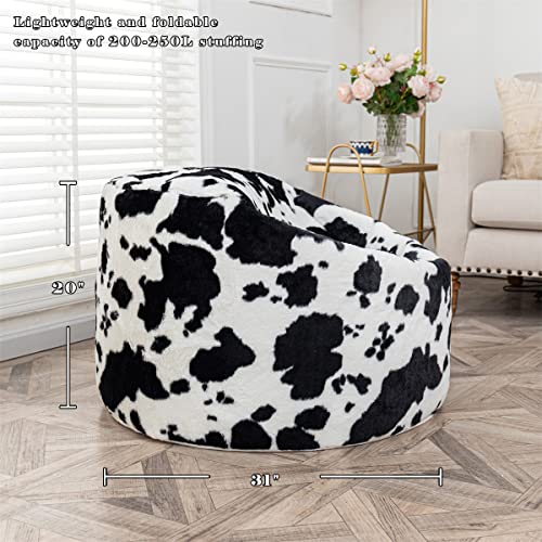 Bean Bag Chairs Cover (No Filler) Soft Washable Plush Fiber Adult Beanbag Chair Fuzzy Fur Cover Without Filling (White and Black Bean Bag Cover)