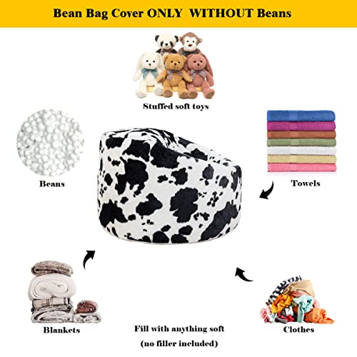 Bean Bag Chairs Cover (No Filler) Soft Washable Plush Fiber Adult Beanbag Chair Fuzzy Fur Cover Without Filling (White and Black Bean Bag Cover)