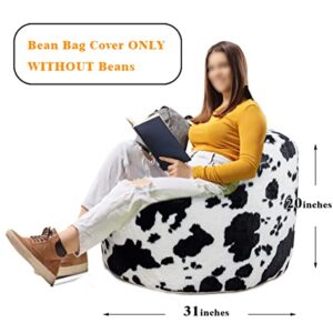 Bean Bag Chairs Cover (No Filler) Soft Washable Plush Fiber Adult Beanbag Chair Fuzzy Fur Cover Without Filling (White and Black Bean Bag Cover)