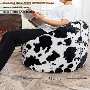 Bean Bag Chairs Cover (No Filler) Soft Washable Plush Fiber Adult Beanbag Chair Fuzzy Fur Cover Without Filling (White and Black Bean Bag Cover)