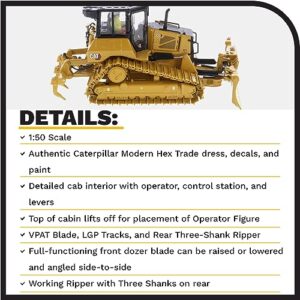 Diecast Masters 1:50 Caterpillar D5 LGP Track-Type Tractor (VPAT Blade) | High Line Series Cat Trucks & Construction Equipment | 1:50 Scale Model Diecast Collectible Model 85951