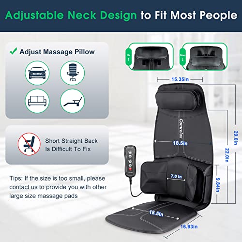 Back Massager with Compression Vibration Massage Chair Pad with Adjustable Pillow Height, Seat Massager Cushion for Neck Back Waist Hip, Soft Leather Chair Massager Home Office Use 3 Mode 3 Intensitie