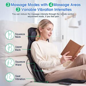 Back Massager with Compression Vibration Massage Chair Pad with Adjustable Pillow Height, Seat Massager Cushion for Neck Back Waist Hip, Soft Leather Chair Massager Home Office Use 3 Mode 3 Intensitie