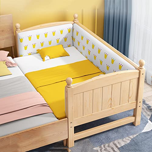 Wooden Widen Splicing Bed, Solid Pine Wooden Bed Frame, Bedroom Furniture for Adults, Kids, Teenagers, with Mattress + Bed Surround (Color : Style 1, Size : 200x60x40cm)