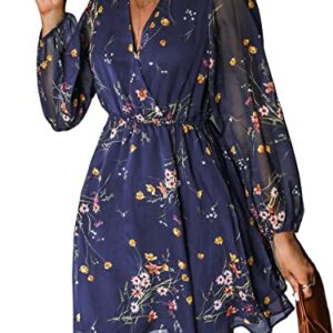 CUPSHE Women's Floral Print Chiffon A-Line Mini Dress Long Peasant Sleeves Elastic Autumn Dress,S