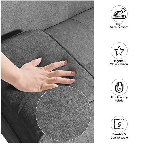 AWQM Modern Futon Sofa Bed Upholstered Convertible Folding Sofa Couch Sleeper for Compact Living Space, Apartment, Dorm,Removable Soft Armrest, 2 Cup Holders, 65.7" L x 18.5" D x 29.9" H, Dark Grey