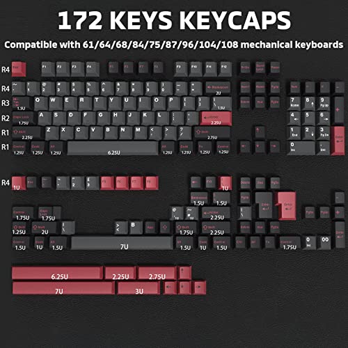 Hyekit Keycaps 172 Keys Custom Keycaps Double Shot ABS Keycap Set 6.25u 7u Cherry Profile for Cherry Gateron MX Switches Mechanical Keyboard (Evil Dolch)