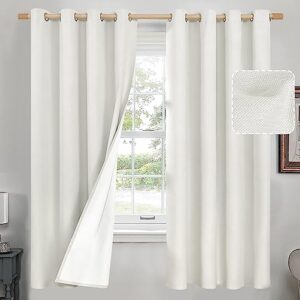 quemas linen blackout curtains for bedroom 63 inches length 2 panels, 100% black-out curtains for living room darkening, thermal insulated soundproof grommet window drapes (52 x 63 inch, ivory white)