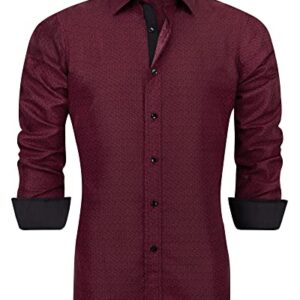 J.VER Men's Casual Long Sleeve Dress Shirt Print Business Button Down Shirts Burgundy 3X-Large