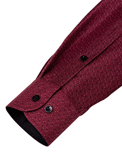 J.VER Men's Casual Long Sleeve Dress Shirt Print Business Button Down Shirts Burgundy 3X-Large