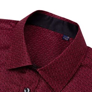 J.VER Men's Casual Long Sleeve Dress Shirt Print Business Button Down Shirts Burgundy 3X-Large