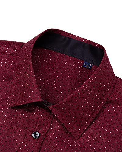 J.VER Men's Casual Long Sleeve Dress Shirt Print Business Button Down Shirts Burgundy 3X-Large