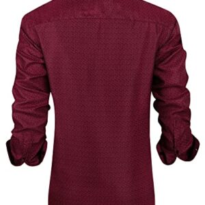 J.VER Men's Casual Long Sleeve Dress Shirt Print Business Button Down Shirts Burgundy 3X-Large