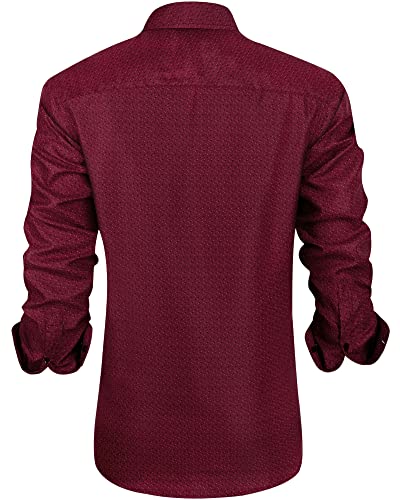 J.VER Men's Casual Long Sleeve Dress Shirt Print Business Button Down Shirts Burgundy 3X-Large