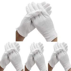 24 pcs (12 pair) white cotton gloves for dry hand moisturizing cosmetic eczema hand spa and coin jewelry inspection, checking gloves,serving gloves stretchable lining gloves moisturizing gloves