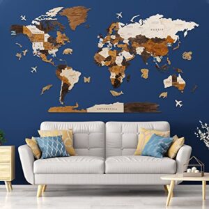 hyperi 3d wooden world map wall decor, multicolor world travel map with pins, wood world map wall art, mapa del mundo para pared, places i've been map, decor for home office, thanksgiving gift(medium)