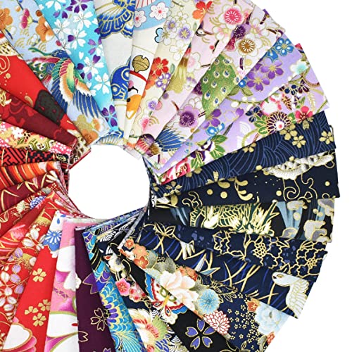 30Pcs 8 x 10 Inch Fat Quarters Cotton Fabric Bundle Squares Patchwork, Japanese Style Printed Cotton Wrapping Cloth Quilting Fabric Bundles for DIY Patchwork Sewing