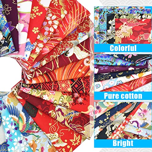 30Pcs 8 x 10 Inch Fat Quarters Cotton Fabric Bundle Squares Patchwork, Japanese Style Printed Cotton Wrapping Cloth Quilting Fabric Bundles for DIY Patchwork Sewing