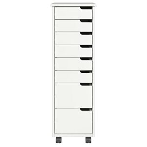 adeptus original euro roll cart, solid wood, 6+2 drawer narrow drawers roll carts, white