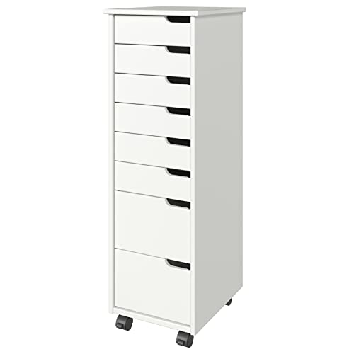 Adeptus Original Euro Roll Cart, Solid Wood, 6+2 Drawer Narrow Drawers Roll Carts, White