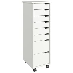 Adeptus Original Euro Roll Cart, Solid Wood, 6+2 Drawer Narrow Drawers Roll Carts, White