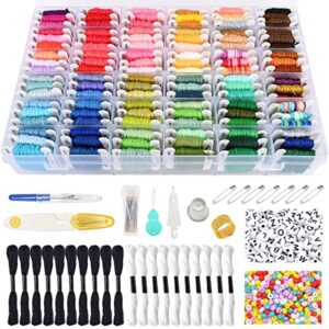 friendship bracelet string kits with organizer storage box, 110 colors embroidery floss, 800 beads, 52pcs cross stitch tools-labeled with embroidery thread numbers for bobbins great production gift