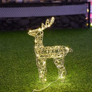 emadgift lit-up christmas metal reindeer tabletop decorations with led lights for home desk mantel kitchen décor in xmas holiday-12 inches height -shiny gold color