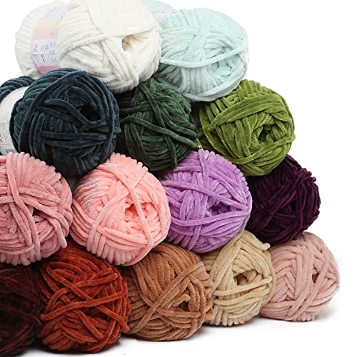 2 Skein La Mia Mellow Velvet Chenille Yarn for Knitting and Crocheting Baby Clothes, Blankets and Accessories, 100% Polyester, 100 gr (3.5 oz) / 115 m (125 Yards), Super Bulky, Beige - 908