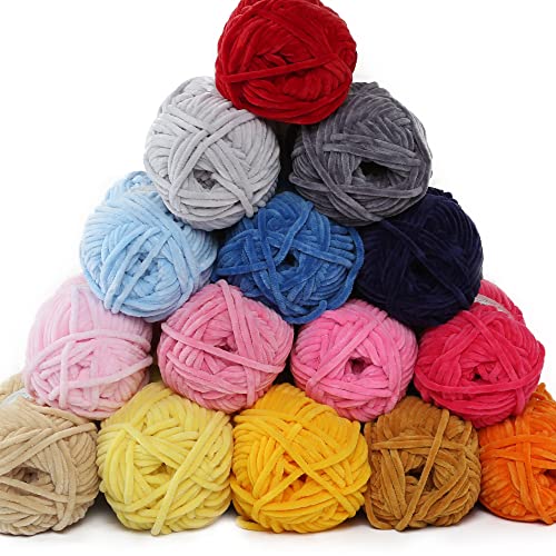 2 Skein La Mia Mellow Velvet Chenille Yarn for Knitting and Crocheting Baby Clothes, Blankets and Accessories, 100% Polyester, 100 gr (3.5 oz) / 115 m (125 Yards), Super Bulky, Beige - 908