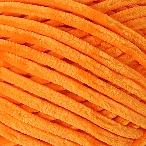 2 Skein La Mia Mellow Velvet Chenille Yarn for Knitting and Crocheting Baby Clothes, Blankets and Accessories, 100% Polyester, 100 gr (3.5 oz) / 115 m (125 Yards), Super Bulky, Neon Orange - 937