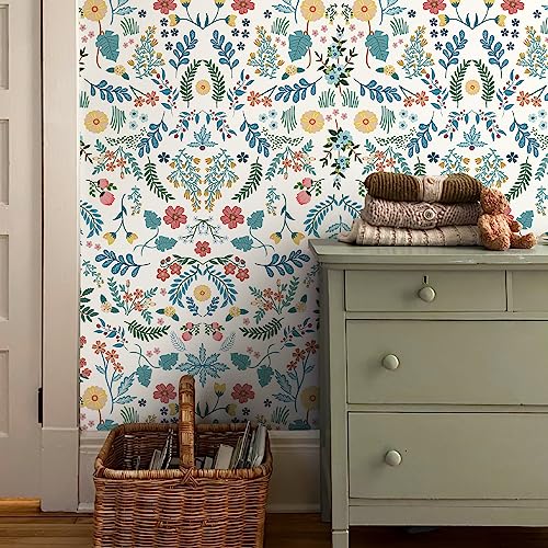 JiffDiff Boho Peel and Stick Wallpaper Floral Wallpaper Vintage Textured Wallpaper for Bedroom, Contact Paper Peel and Stick Kitchen Cabinet Furniture Nursery Renter Friendly Wallpaper