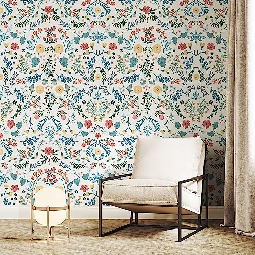 JiffDiff Boho Peel and Stick Wallpaper Floral Wallpaper Vintage Textured Wallpaper for Bedroom, Contact Paper Peel and Stick Kitchen Cabinet Furniture Nursery Renter Friendly Wallpaper