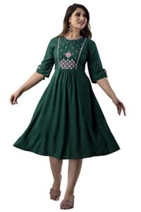 jg rayon maxican embroidered peasant women's anarkali rayon gown kurta flared kurti for women -(green)