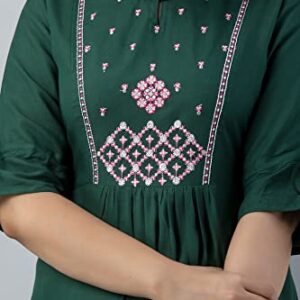 JG Rayon Maxican Embroidered Peasant Women's Anarkali Rayon Gown Kurta Flared Kurti For Women -(GREEN)