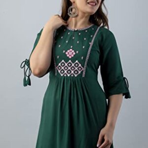 JG Rayon Maxican Embroidered Peasant Women's Anarkali Rayon Gown Kurta Flared Kurti For Women -(GREEN)