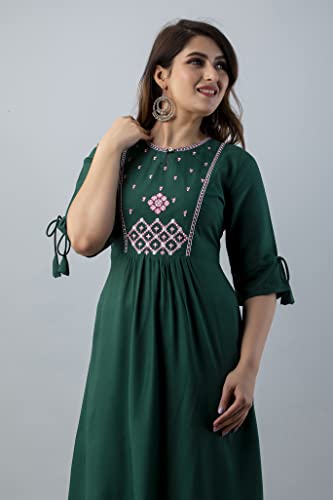 JG Rayon Maxican Embroidered Peasant Women's Anarkali Rayon Gown Kurta Flared Kurti For Women -(GREEN)