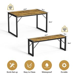 Gizoon 45.5" Dining Table Set for 4, Kitchen Table Set with 2 Benches, Dining Room Table Set with Metal Frame & MDF Board, Space-Saving Dinette for Kitchen, Dining Room -Retro