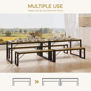 Gizoon 45.5" Dining Table Set for 4, Kitchen Table Set with 2 Benches, Dining Room Table Set with Metal Frame & MDF Board, Space-Saving Dinette for Kitchen, Dining Room -Retro