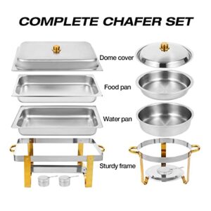 Restlrious Chafing Dish Buffet Set of 4, Stainless Steel 5 QT Round & 8 QT Rectangular Large Capacity Chafers and Buffet Warmers Set w/Food Pan Water Pan, Fuel Can for Catering Event Party Gathering