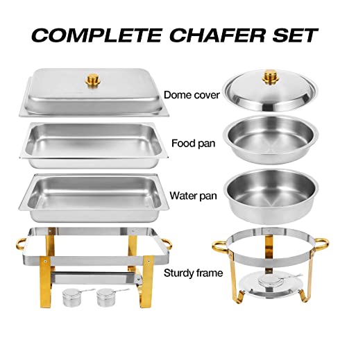 Restlrious Chafing Dish Buffet Set of 4, Stainless Steel 5 QT Round & 8 QT Rectangular Large Capacity Chafers and Buffet Warmers Set w/Food Pan Water Pan, Fuel Can for Catering Event Party Gathering