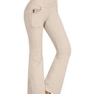 Promover Womens Bootcut Yoga Pants with Pockets High Waisted Flare Casual Work Pants (Khaki, L)