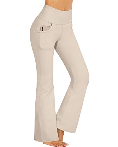 Promover Womens Bootcut Yoga Pants with Pockets High Waisted Flare Casual Work Pants (Khaki, L)