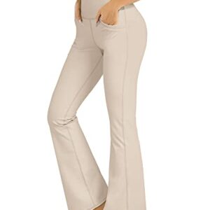 Promover Womens Bootcut Yoga Pants with Pockets High Waisted Flare Casual Work Pants (Khaki, L)