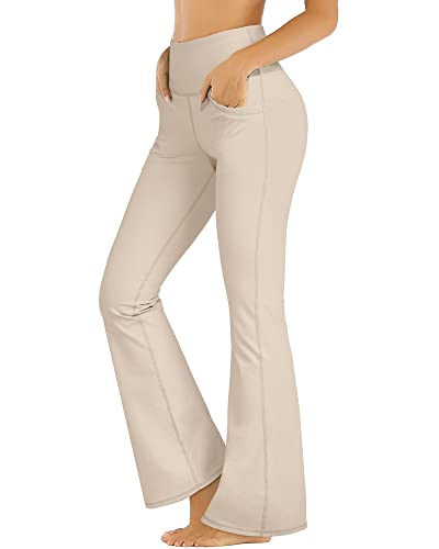 Promover Womens Bootcut Yoga Pants with Pockets High Waisted Flare Casual Work Pants (Khaki, L)