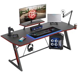 cubicubi gaming desk 40 inch pc computer desk, home office desk gaming table z shaped gamer workstation and headphone hook, black