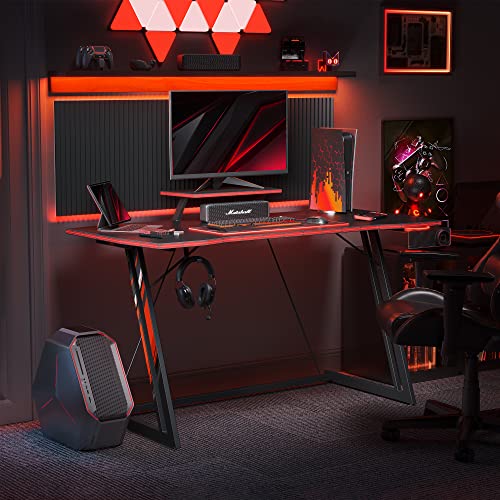 CubiCubi Gaming Desk 40 inch PC Computer Desk, Home Office Desk Gaming Table Z Shaped Gamer Workstation and Headphone Hook, Black