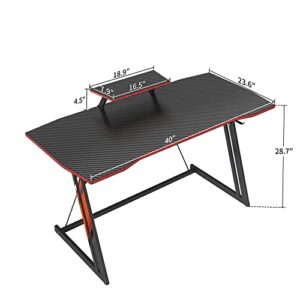 CubiCubi Gaming Desk 40 inch PC Computer Desk, Home Office Desk Gaming Table Z Shaped Gamer Workstation and Headphone Hook, Black