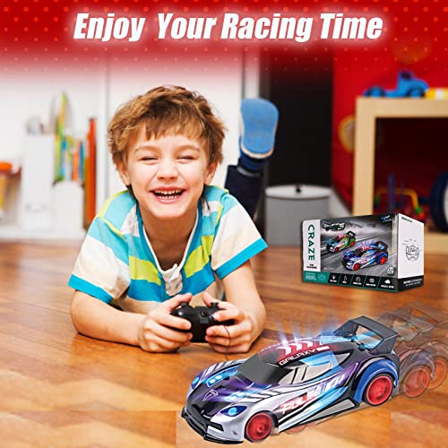 unanscre Light Up Remote Control Car for Kids, LED RC Cars with Music, 1/20 Cool Shell Race Drift Car Toys for Toddlers Boys Girls Age 6+